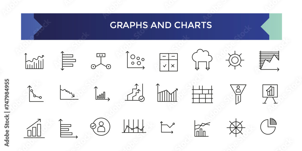 Graph and Charts line icons. Vector illustration include icon - data ...