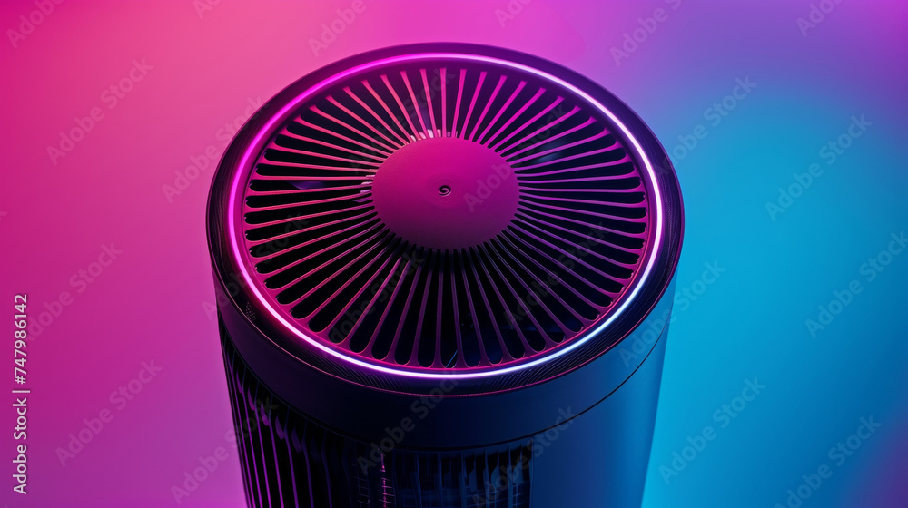 A birds eye view of the tower fans top displaying the circular cover ...