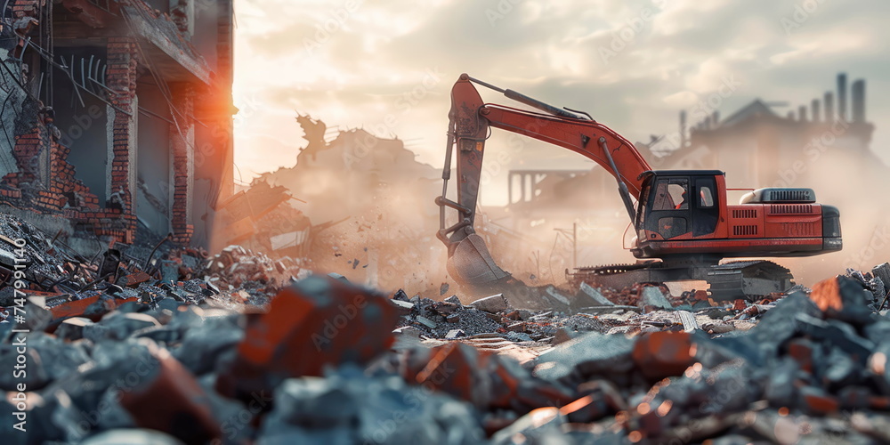 building demolition, noise of demolition machines, debris, recycling of ...