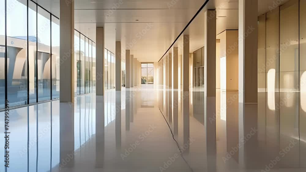 The interior of a modern office building with elliptical balconies and ...
