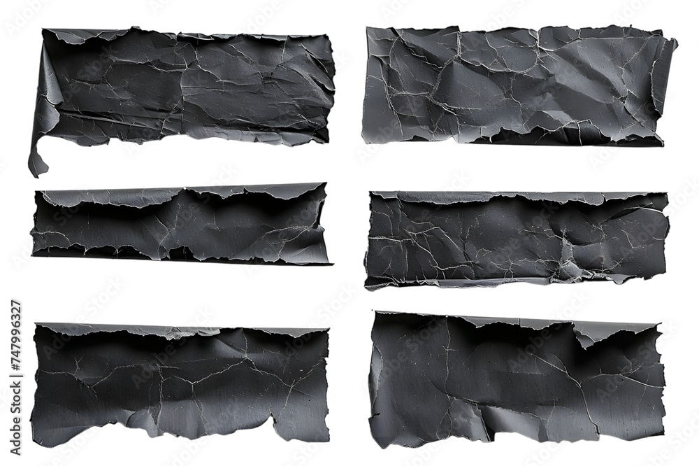 Collection of black paper ripped messages torn with copy space, ripped ...