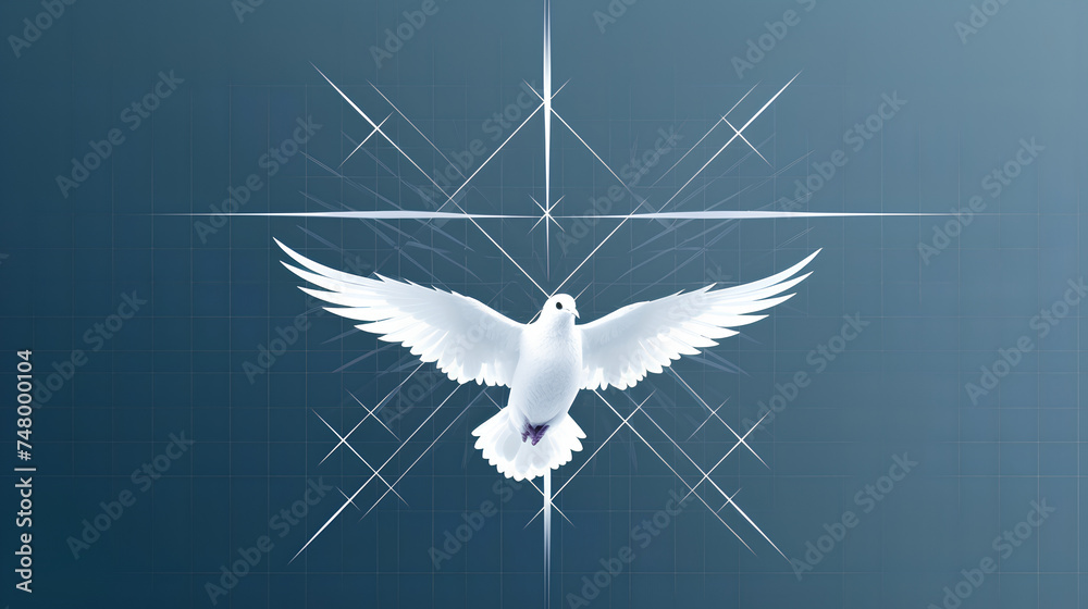 Vector illustration of Easter, a bird of peace, a dove and a cross on a ...