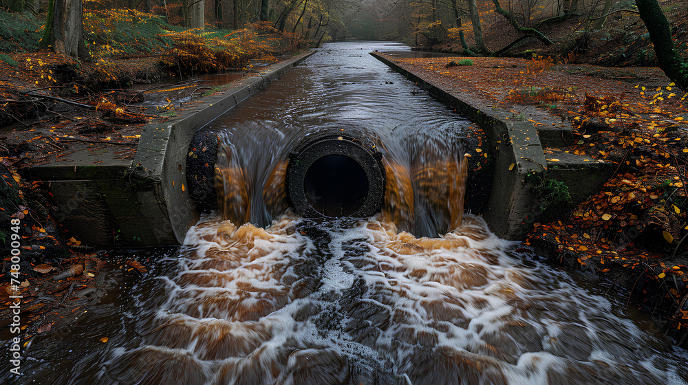 Dirty water, chemicals, waste from the sewer pipe are discharged into a ...