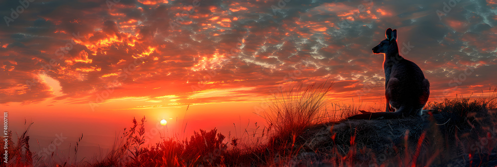 Silhouette of Kangaroo on Sunset Sky 3d image, Kangaroo Neon light ...