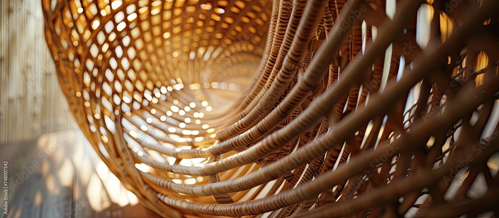 This photograph shows a close-up of several wicker baskets. The baskets ...