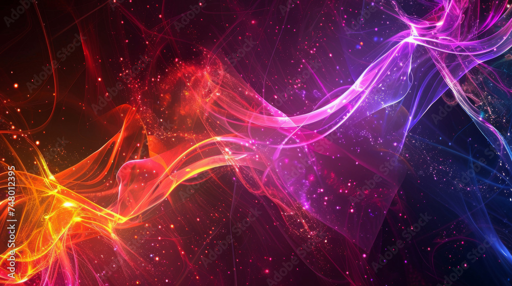 Interwoven colorful light streams and particles - Surreal image ...