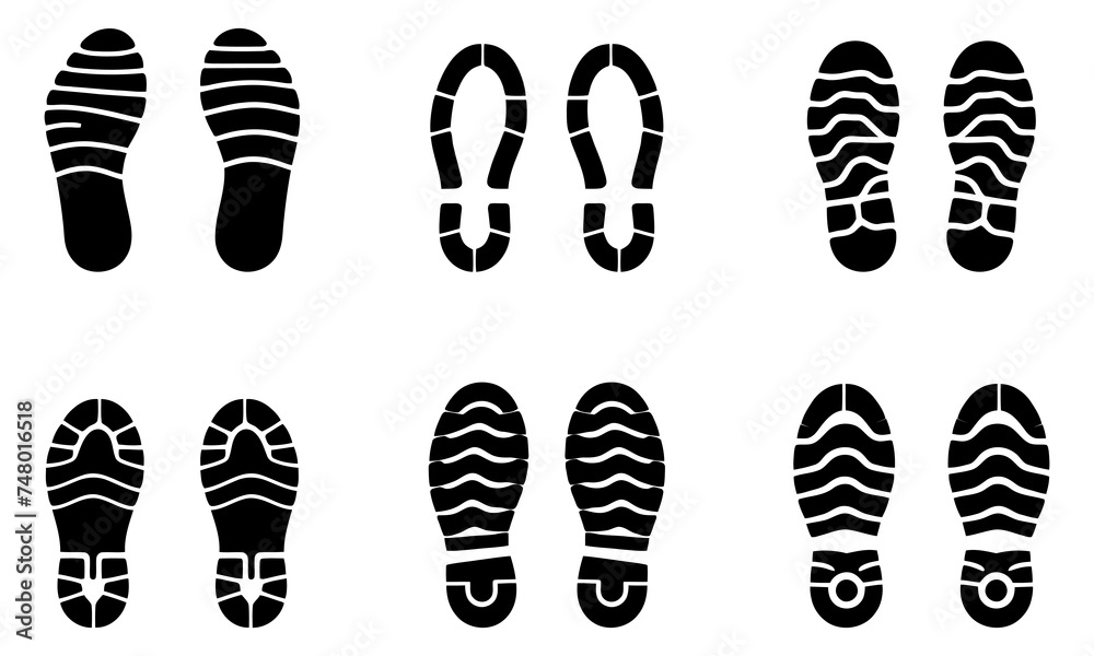 Human footprints icon set. Foot imprint, footsteps flat line black ...