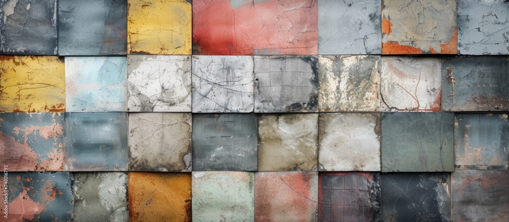 This image depicts a wall adorned with a plethora of different colors ...