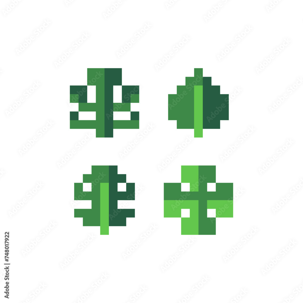 Green leaf pixel art icon, eco plant logo. Isolated vector illustration ...