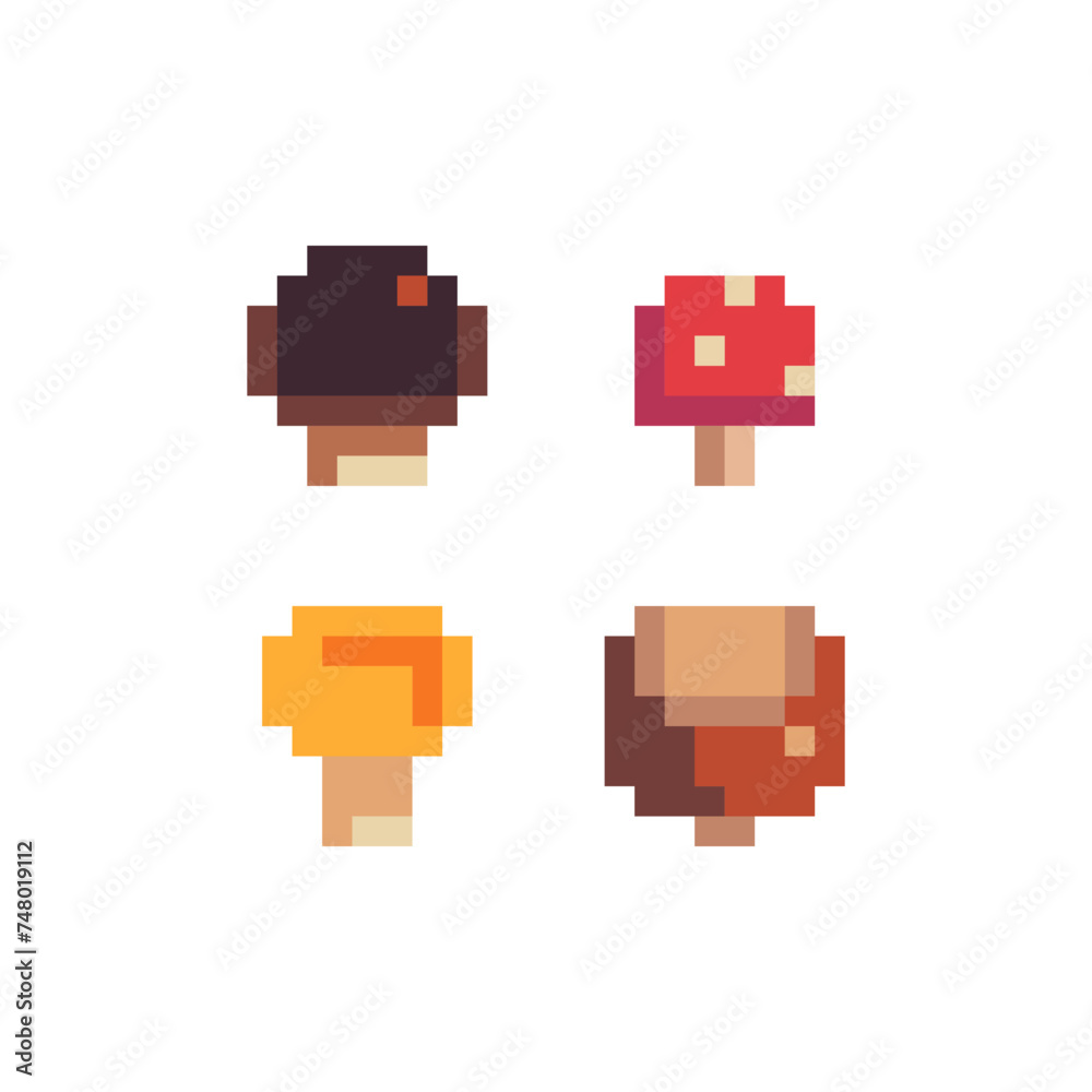 Mushrooms pixel art icon set vector illustration. Mushroom element ...