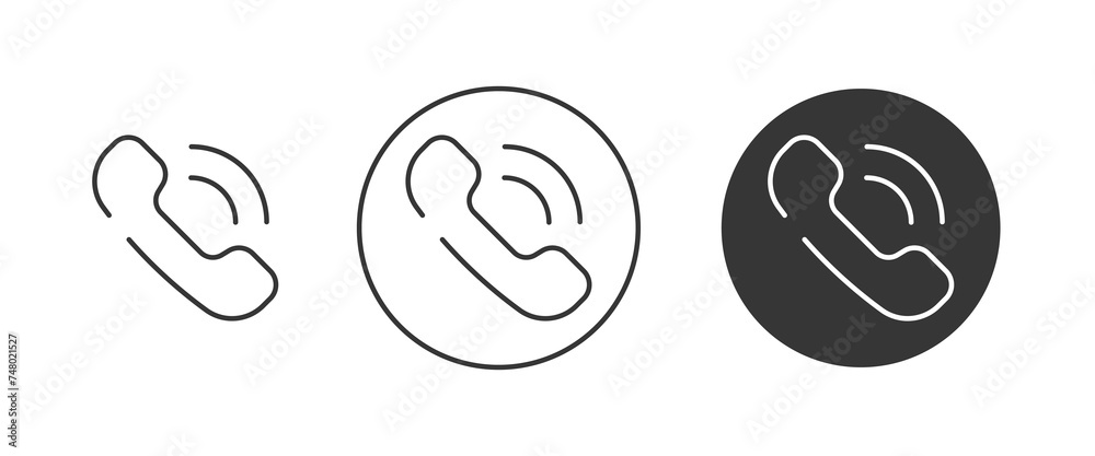 Handset icon set. Phone sign outline with waves. Editable stroke ...