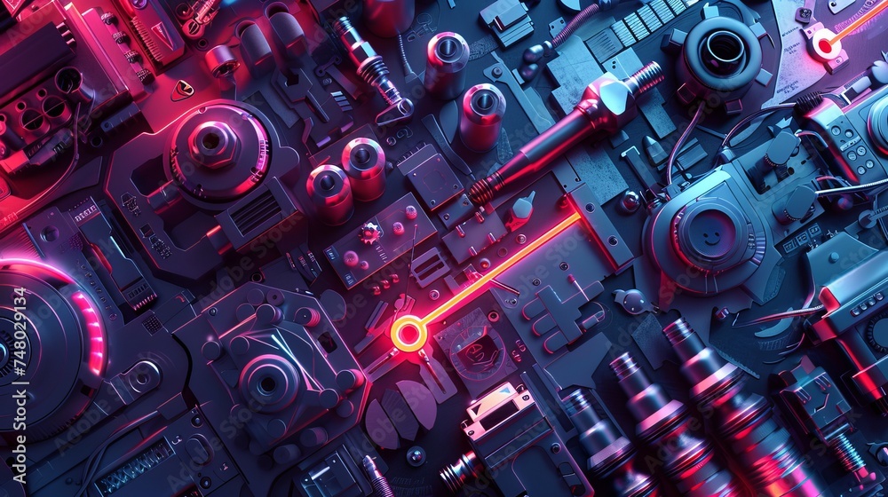 make a representation of some tools. futuristic screwdriver, hammer etc ...