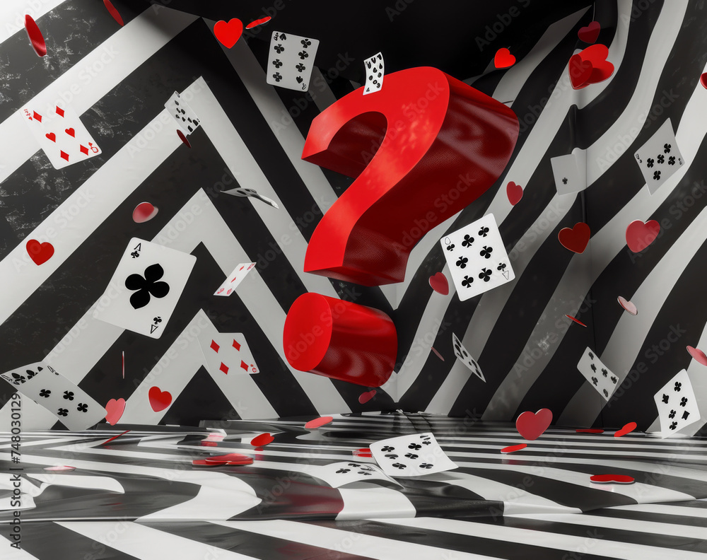 Surreal landscape with playing cards and question - A surrealistic ...