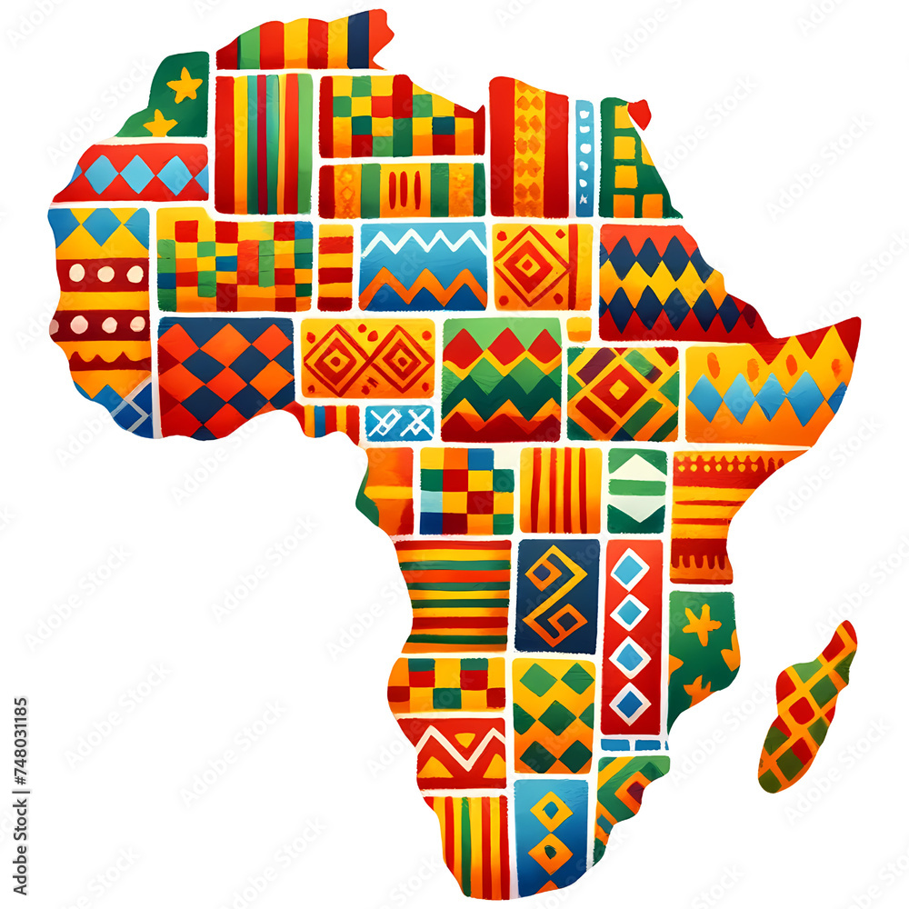 Africa Map featuring vibrant Kente cloth designs on a transparent ...