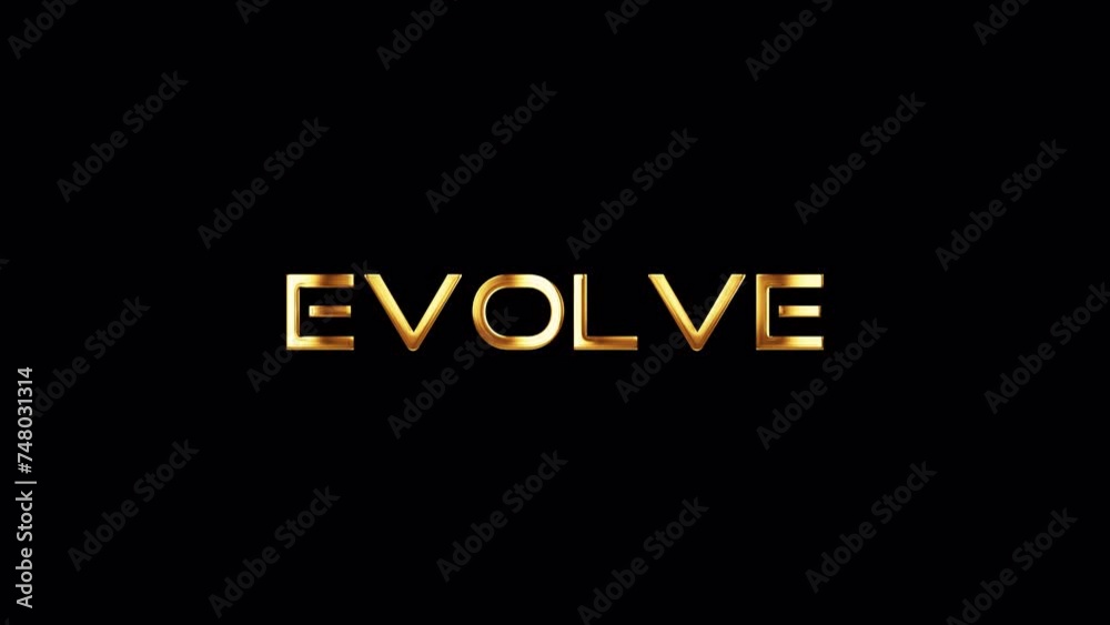 Loop animation of EVOLVE golden text shine light motion effect on black ...
