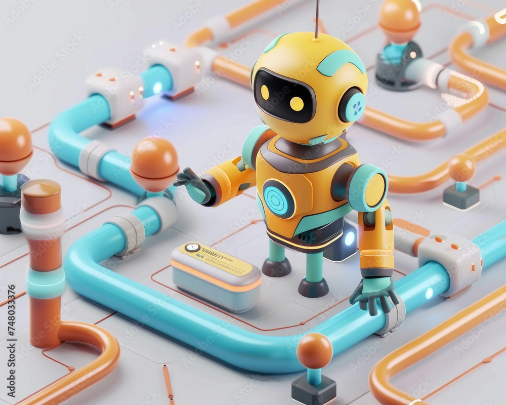 Robotic automation system optimizing data flow in a smart network, 3D ...