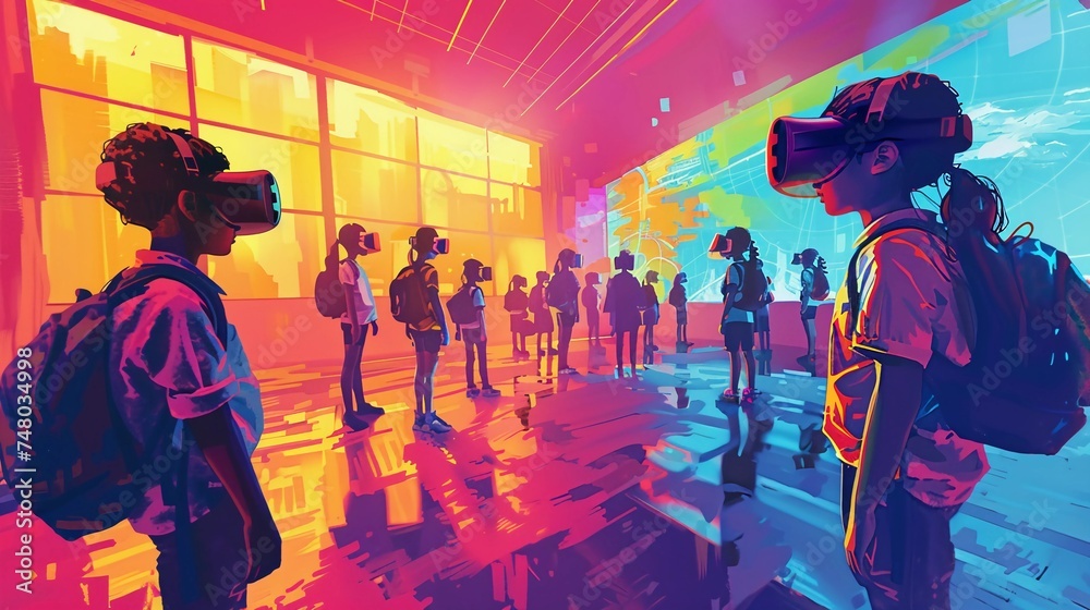 Kids in VR headsets Engaging With Virtual Reality Exhibition ...