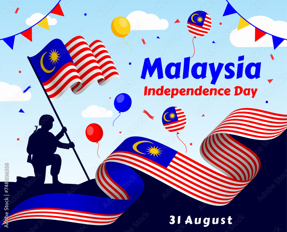 31 August - Malaysia Independence Day greeting banner. Malaysian with ...