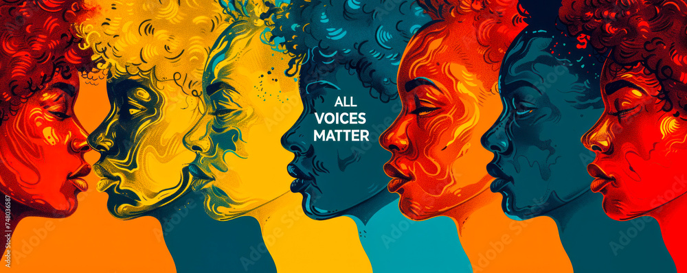 Vibrant artistic illustration featuring diverse profiles of people with ...