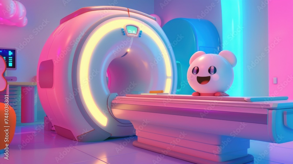 A welcoming children's MRI suite featuring a friendly cartoon character ...