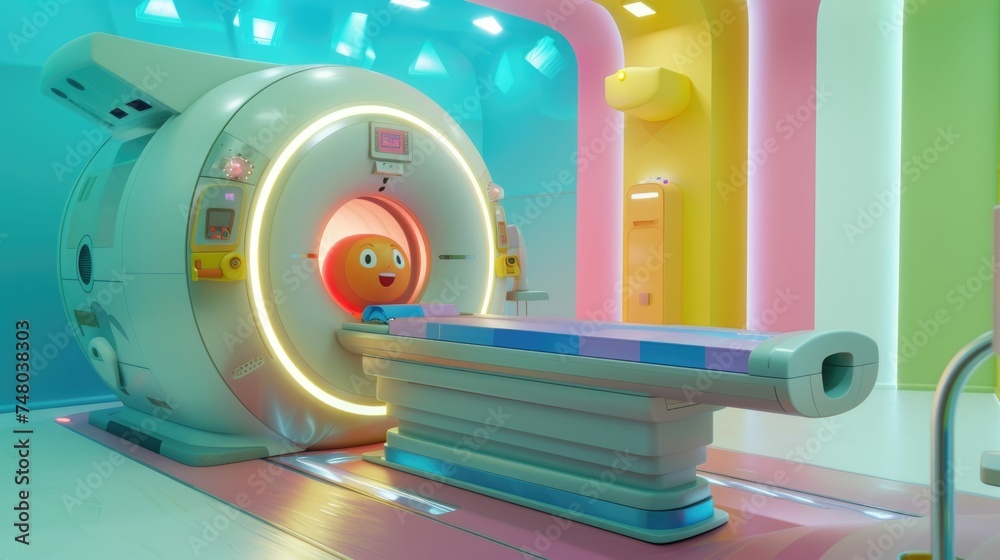 A welcoming children's MRI suite featuring a friendly cartoon character ...