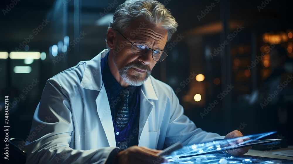 A close-up shot of a male medical doctor examining a patient's X-ray ...
