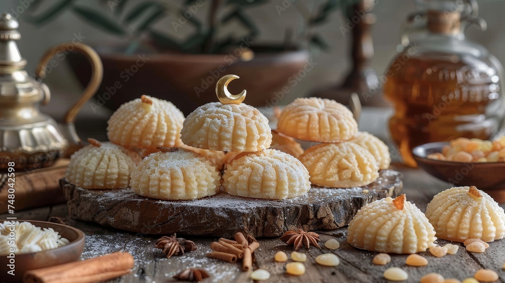 Assorted semolina maamoul or mamoul cookies, awameh or lokma with ...