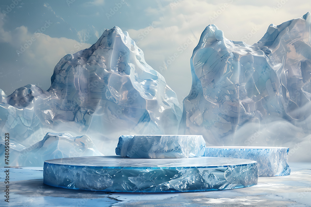 ice podium background, 3d product preview. podium stage and space ...