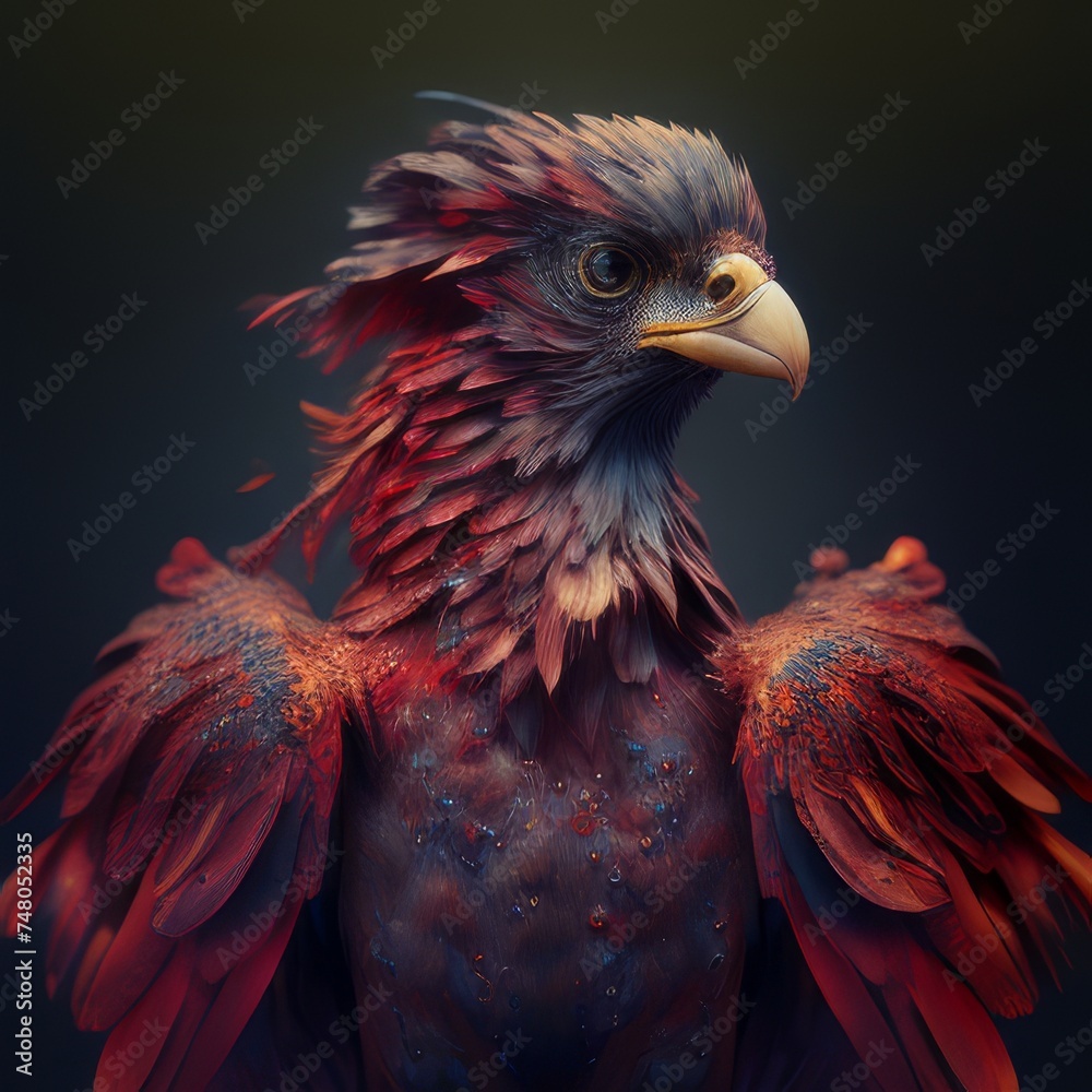 Mythical phoenix bird is raising from ash. burning fiery bird flies on ...