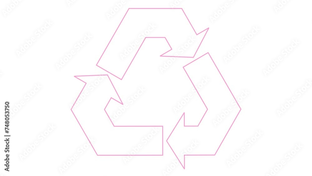 Animated linear pink ecology icon is drawn. Line symbol of recycle ...