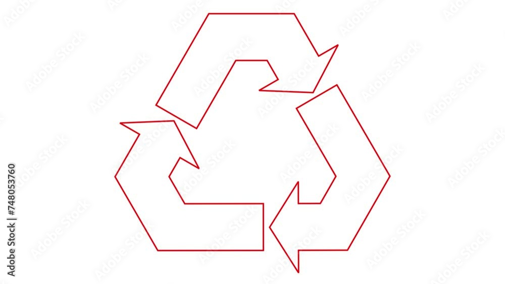 Animated linear red ecology icon is drawn. Line symbol of recycle ...