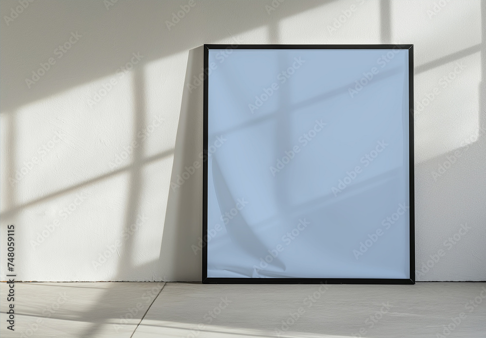 Thin Black Picture Frame Mockup With Empty Wall Background And ...