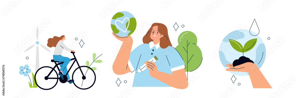Sustainable lifestyle concept illustration. Collections of characters ...