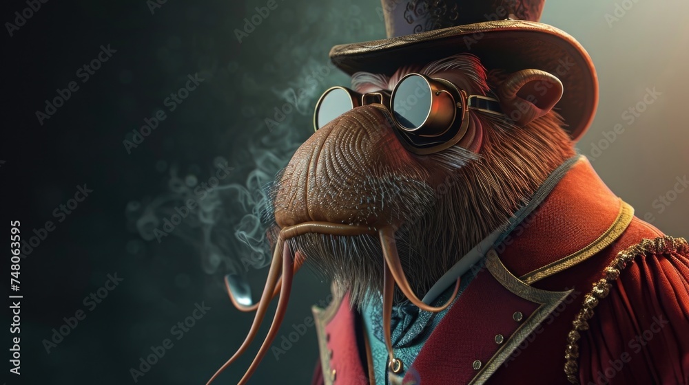 Cartoon digital avatar of a walrus opera singer with a classic opera ...