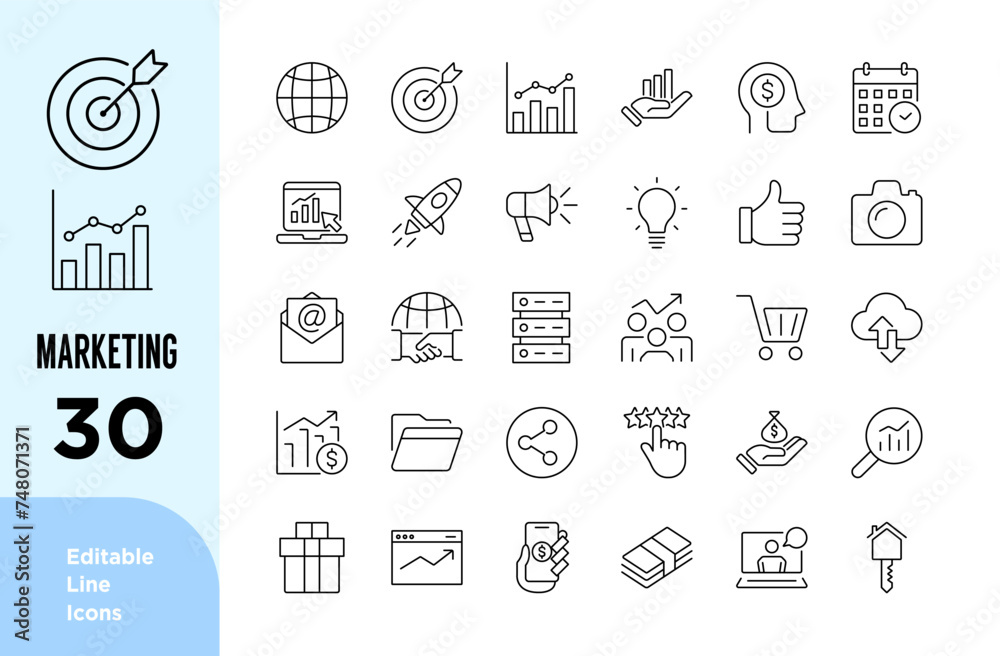 Marketing line icons set. Target, growth, advertisement, sales, chart ...