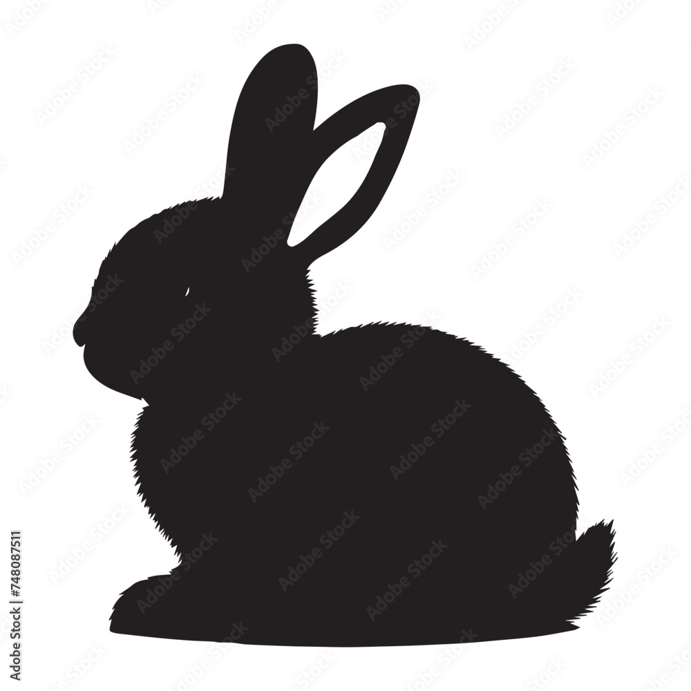 Silhouette and icon of cute bunny isolated on white background Stock ...