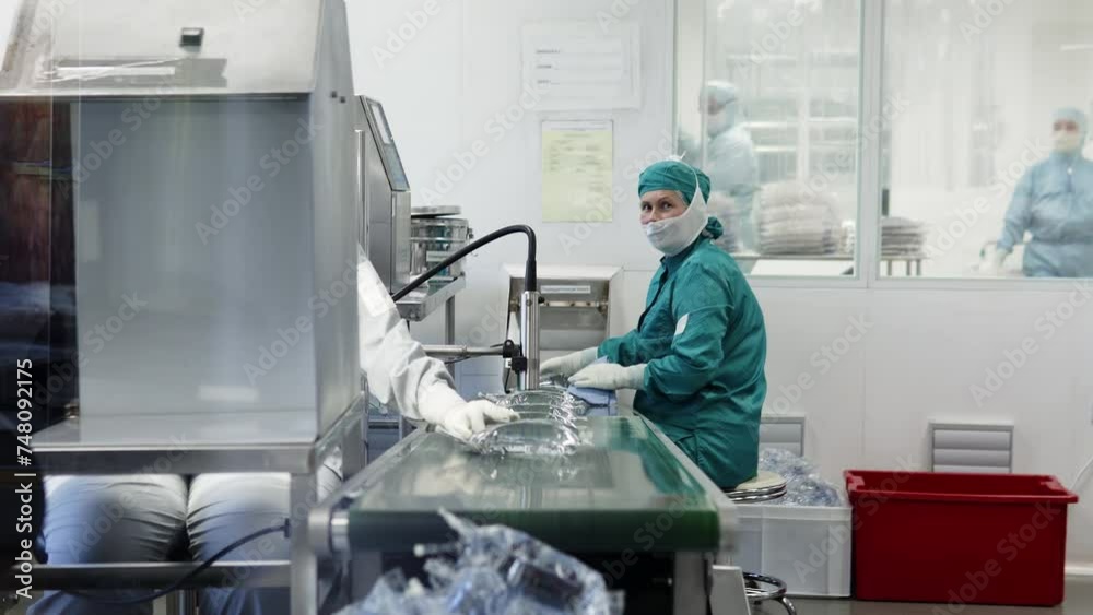 Antibiotics Manufacturing Line At Medical Factory. Operators Working ...