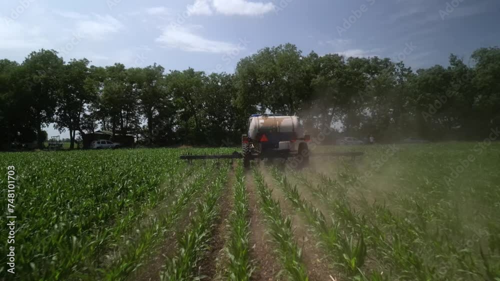 Tractor Fertilizing Corn. Tractor Fertilizing Footage. Aerial View of ...