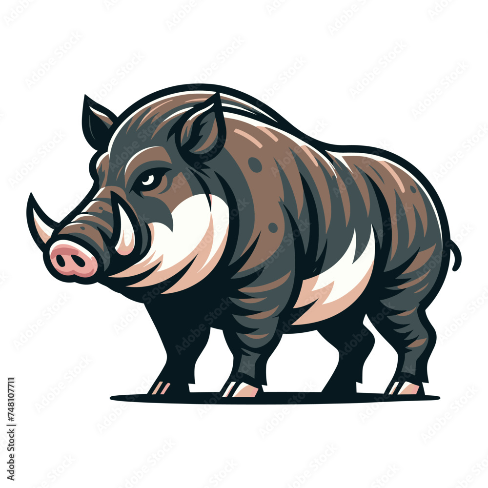 Wild hog boar pig full body design vector illustration, beast animal ...
