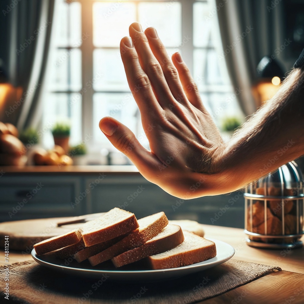 Person on a gluten free or low carb diet is saying no to bread ...