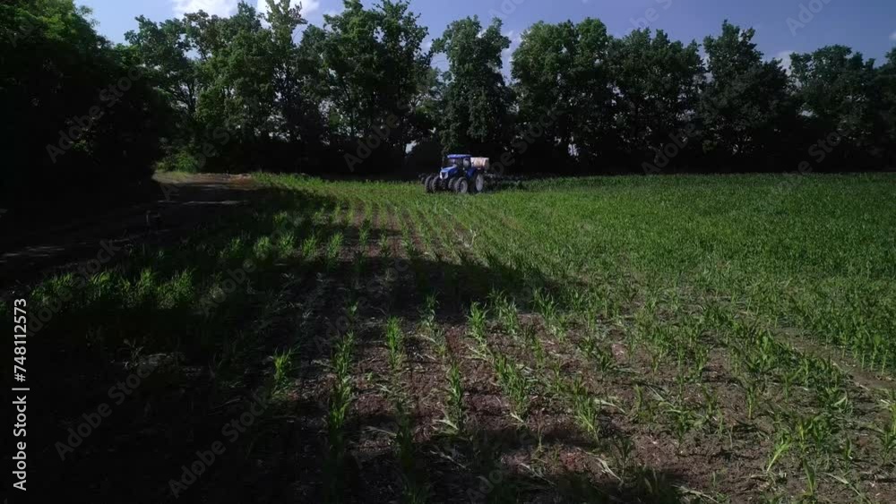 Tractor Fertilizing Corn. Tractor Fertilizing Footage. Aerial View of ...