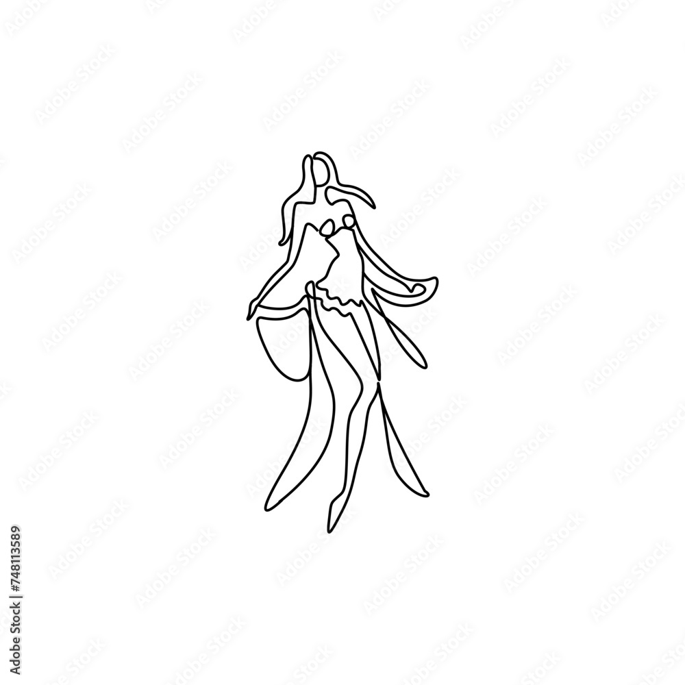 Eastern dance icon, dancing woman silhouette, dancer pose, continuous ...