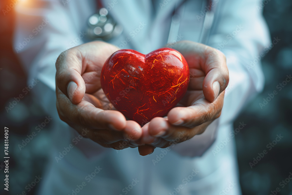 Cardiologist doctor holding a red heart in his hands , cardiac disease ...