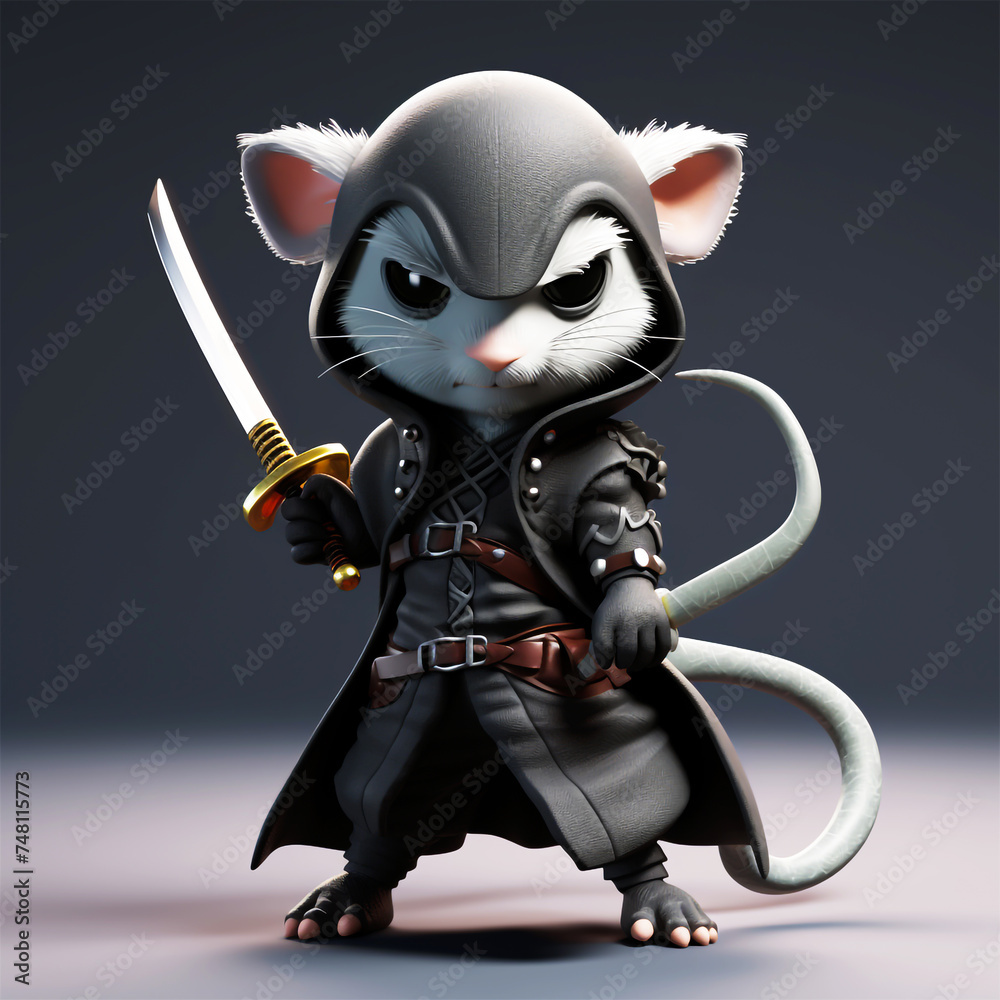 Foto de Cartoon mouse, ninja, samurai in 3D. Mouse warrior character ...