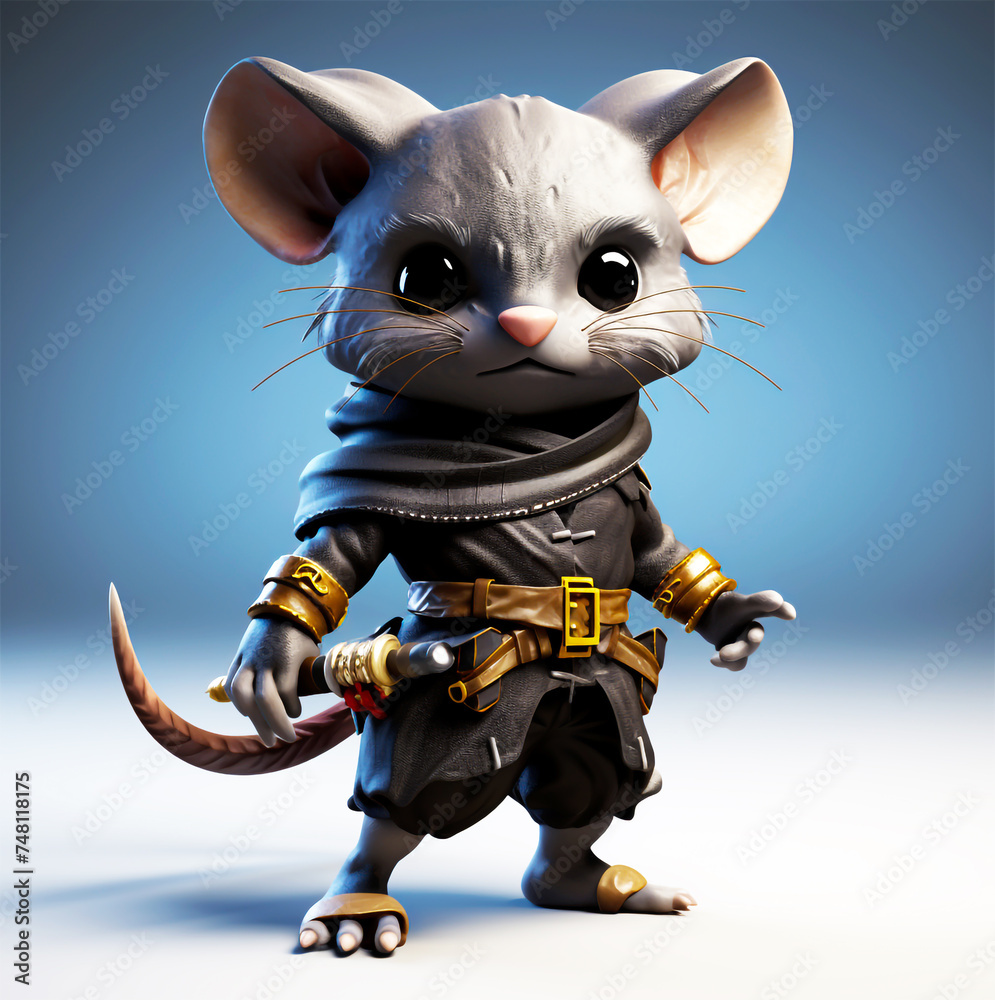 Character Rat Fighter Slashing with Sword, Standing starring. cartoon ...