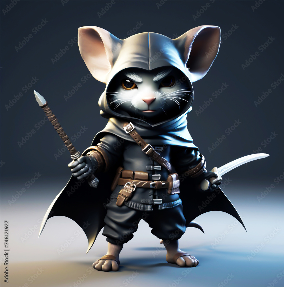 cartoon ninja mouse Samurai with 3D style. Suitable for posters and ...
