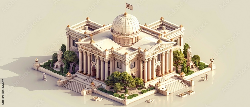 an isometric 3D representation of a Government building with a classic ...
