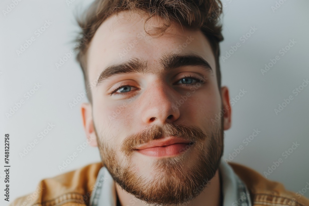 Attractive young man s close up headshot with stylish beard on white ...