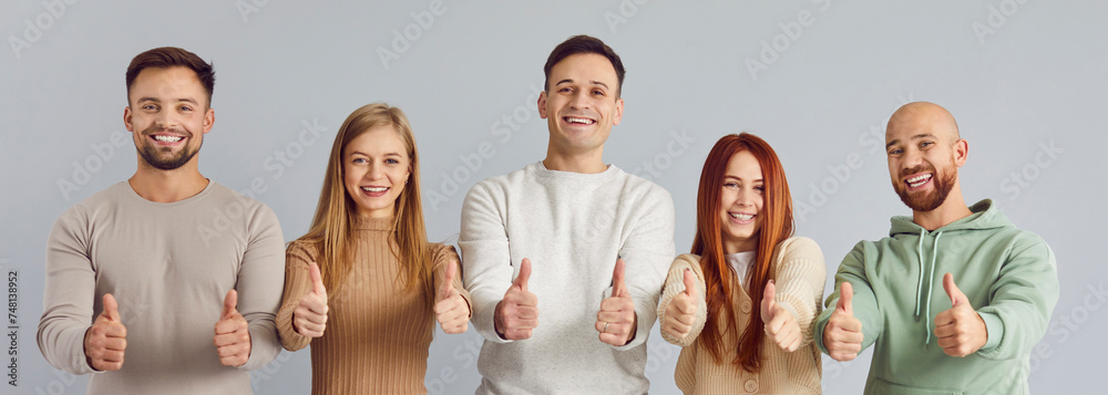 Thumb up friends gesture of approval, encouragement, young people group ...