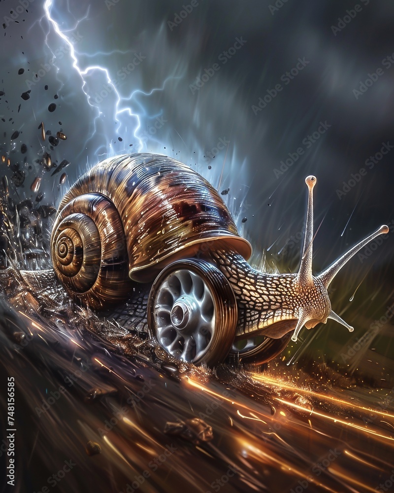 High velocity snail with automotive wheels for a shell streaks of speed ...